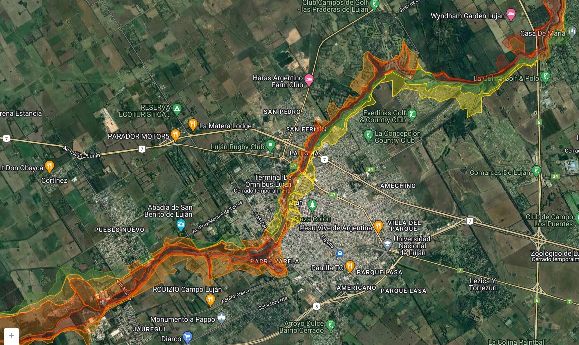 Mapa que alerta sobre el riesgo hídrico en Luján - [Noticias de Luján ...
